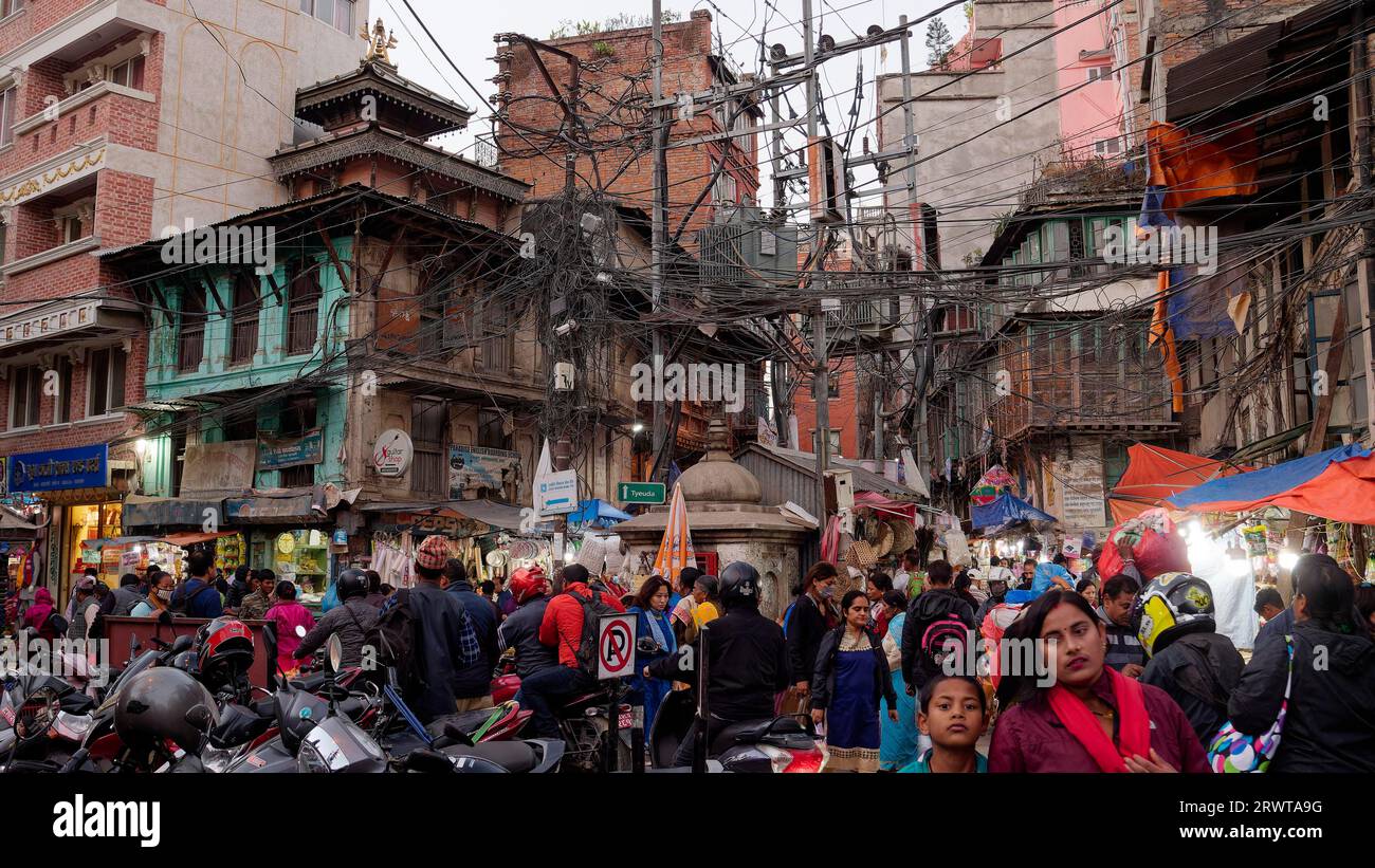Crowd, many people, street scene in the late afternoon in the ...
