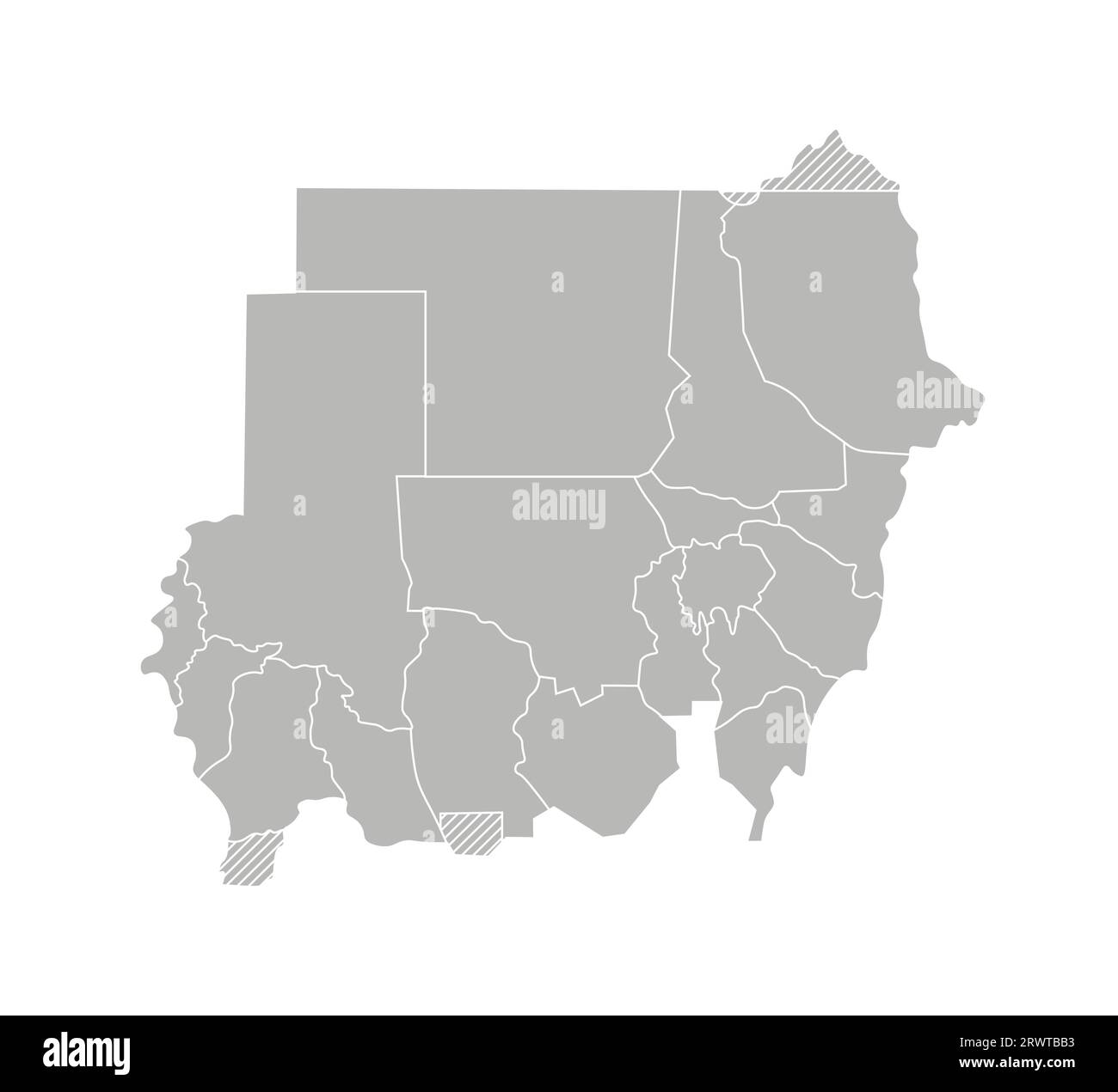 Vector isolated illustration of simplified administrative map of Sudan. Borders of the provinces ...