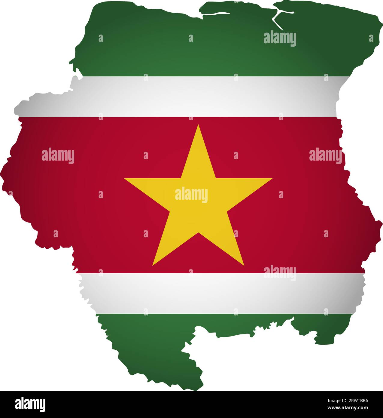 Illustration with Surinamese national flag with simplified shape of Suriname map (jpg). Volume ...