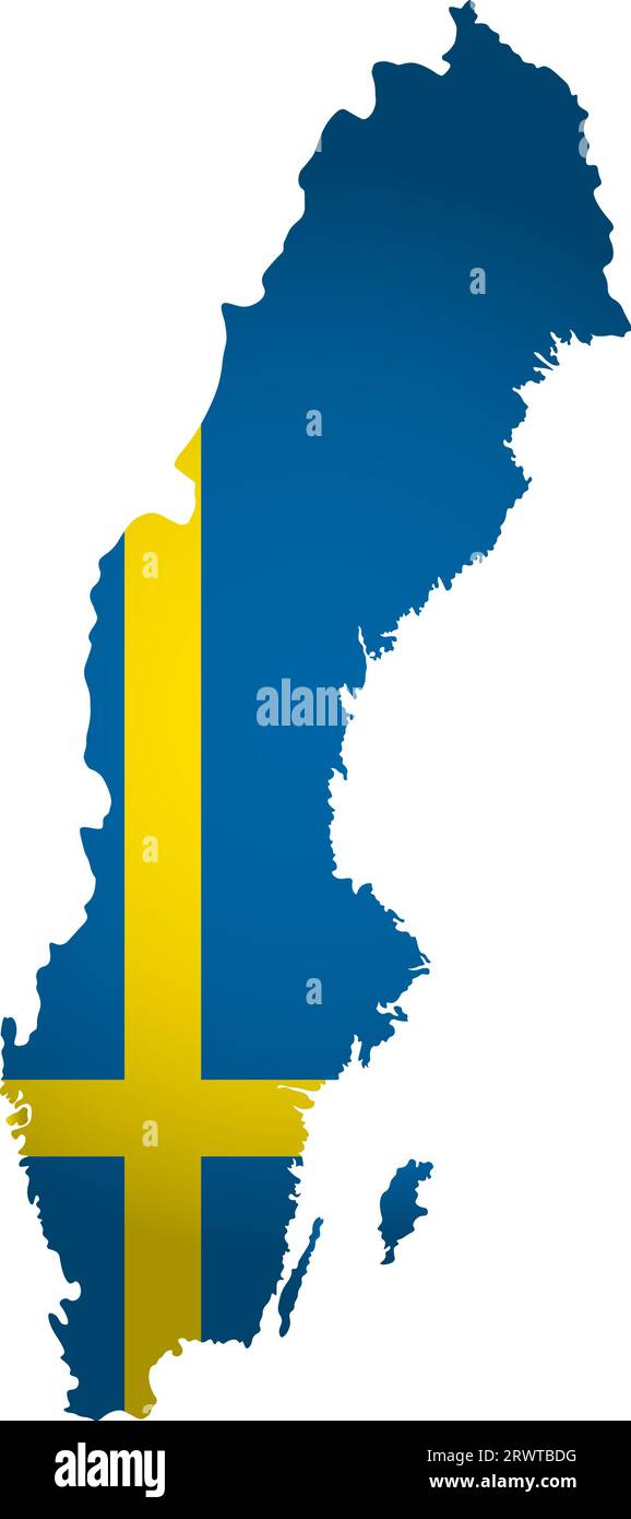 Illustration with Swedish national flag with simplified shape of Sweden ...