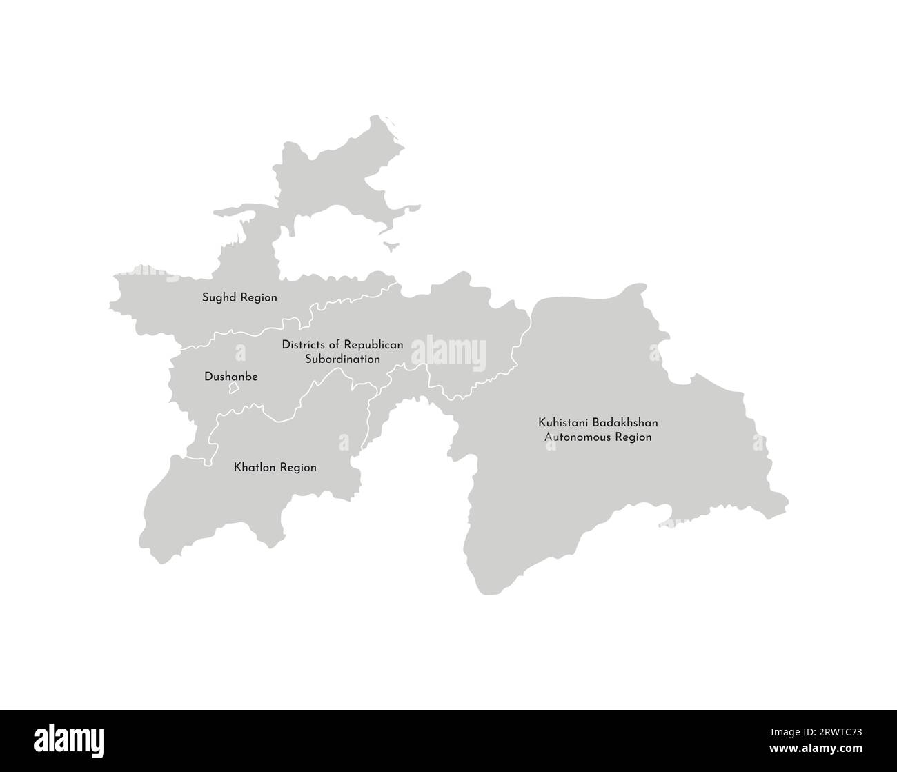 Vector isolated illustration of simplified administrative map of Tajikistan. Borders and names ...