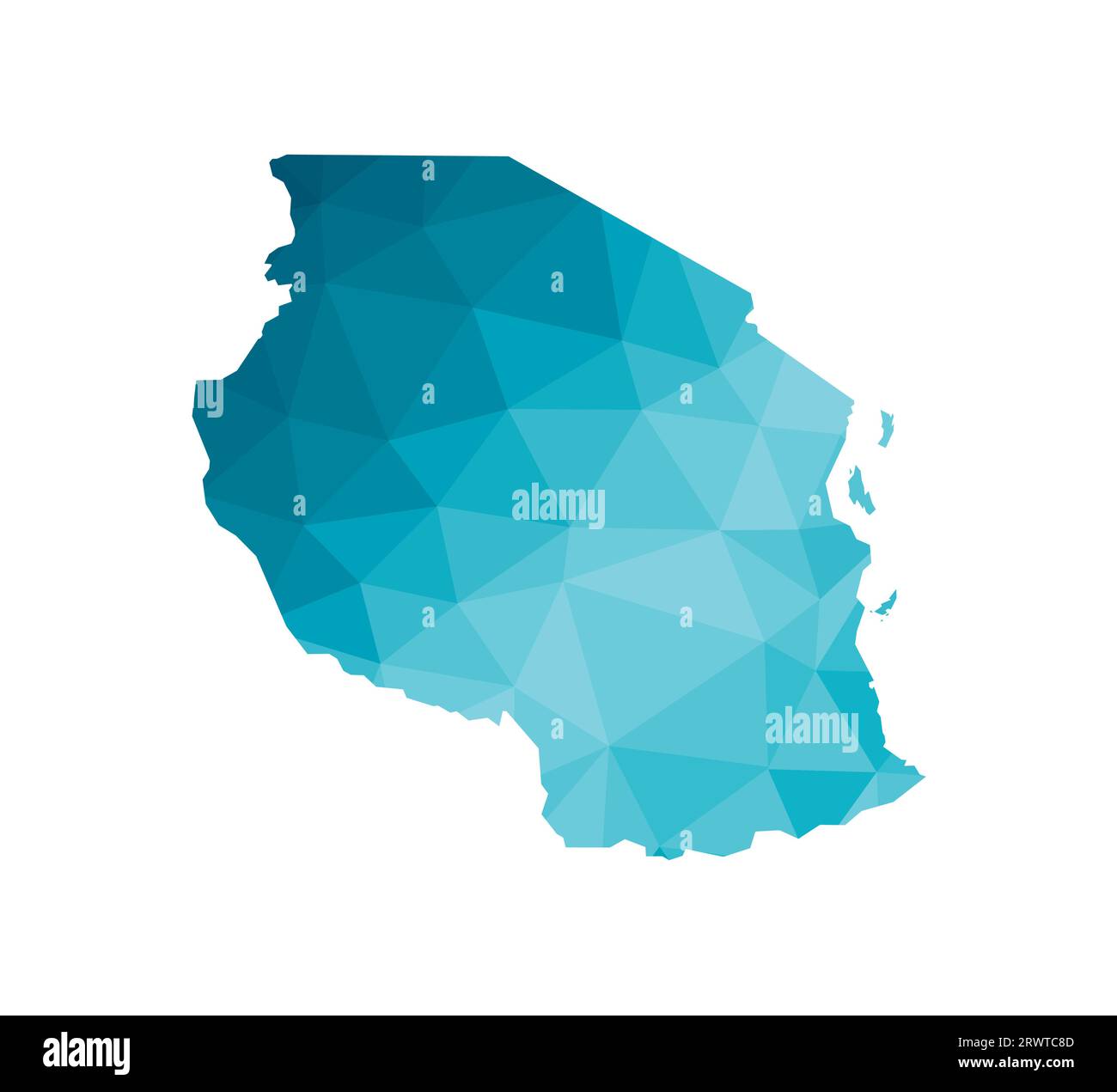 Vector isolated illustration icon with simplified blue silhouette of Tanzania map. Polygonal ...