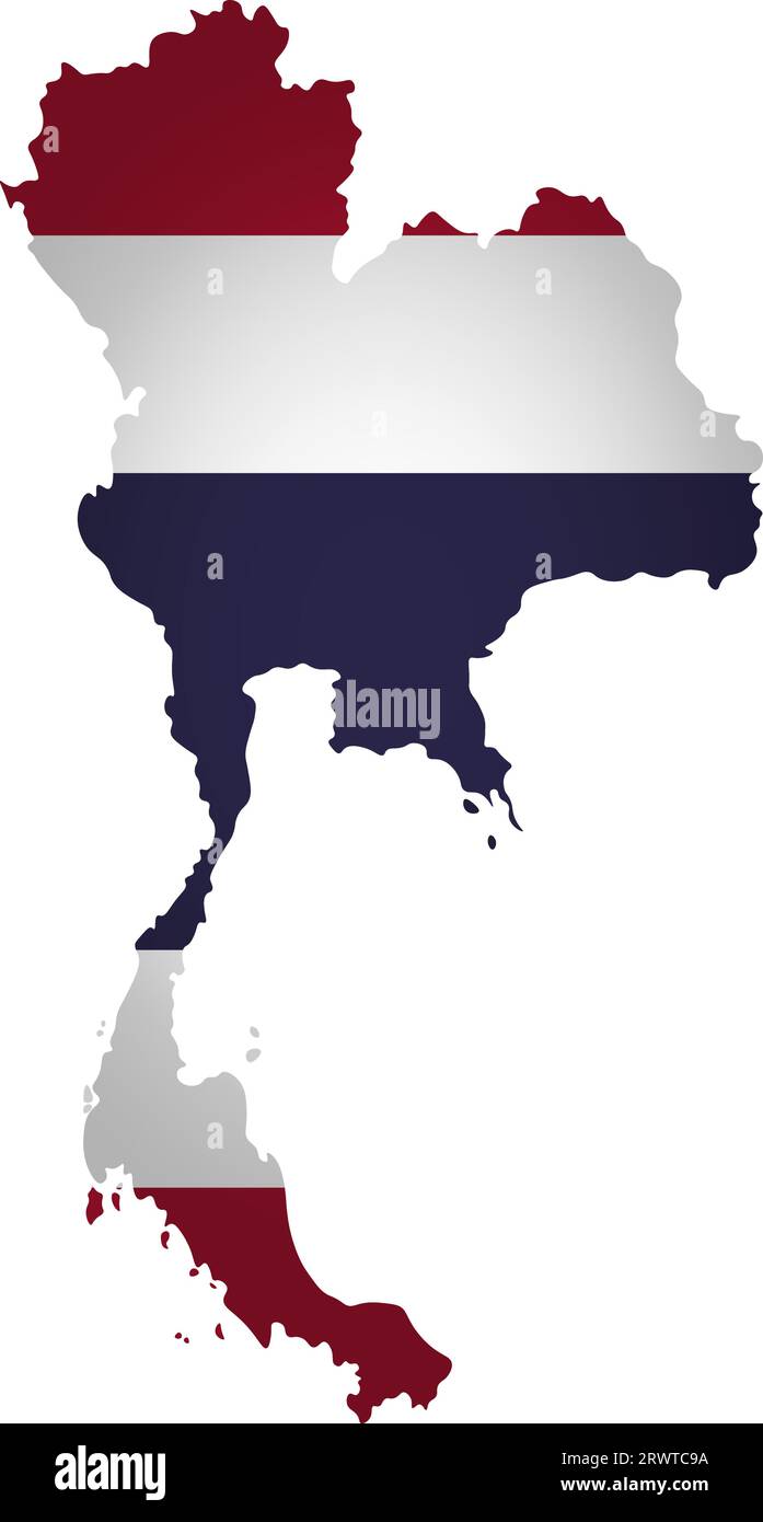Illustration with national flag with simplified shape of Thailand map (jpg). Volume shadow on ...