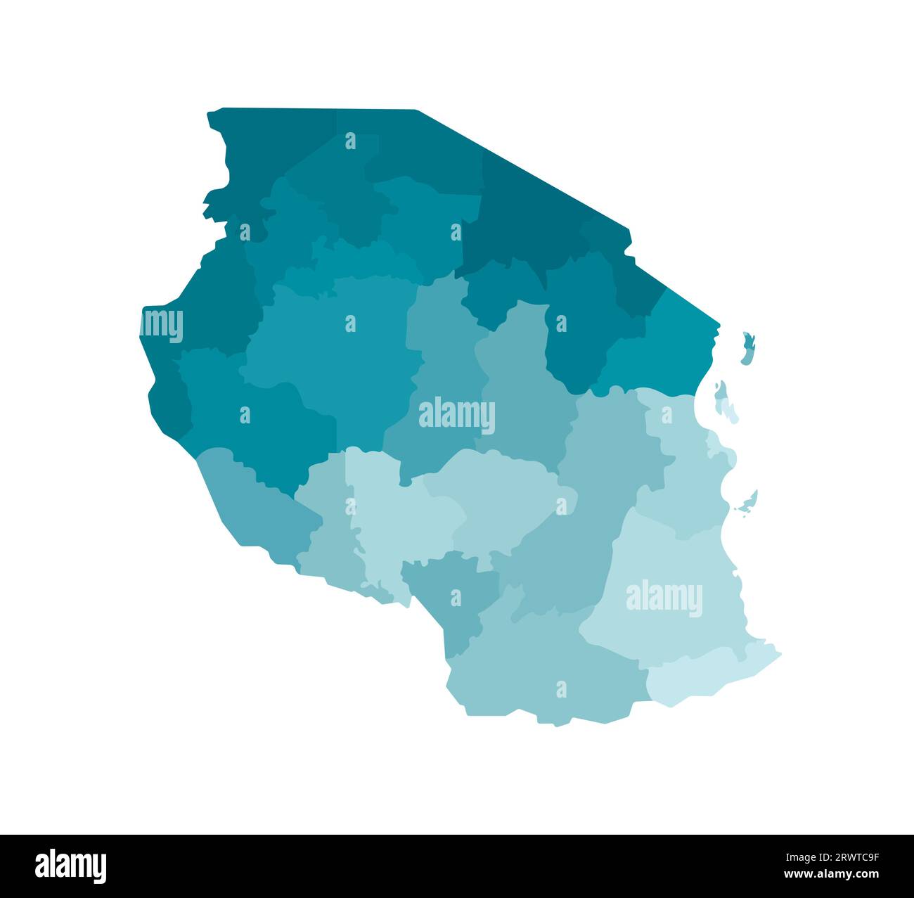 Vector isolated illustration of simplified administrative map of Tanzania. Borders of the ...