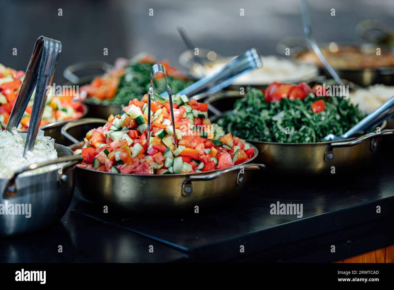 Variety if Israeli food served with salad pita bread and appetizers ...