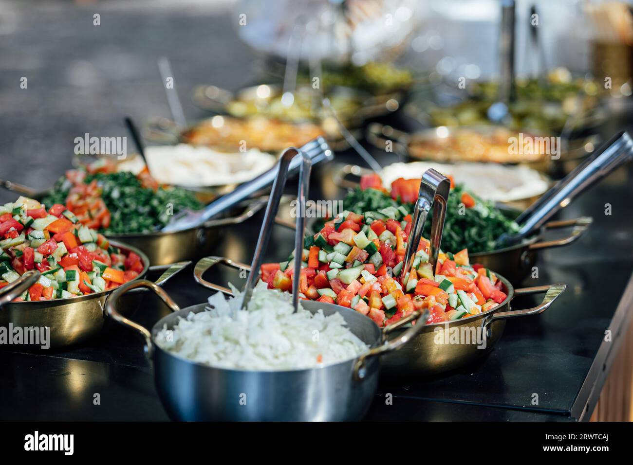 Variety if Israeli food served with salad pita bread and appetizers ...