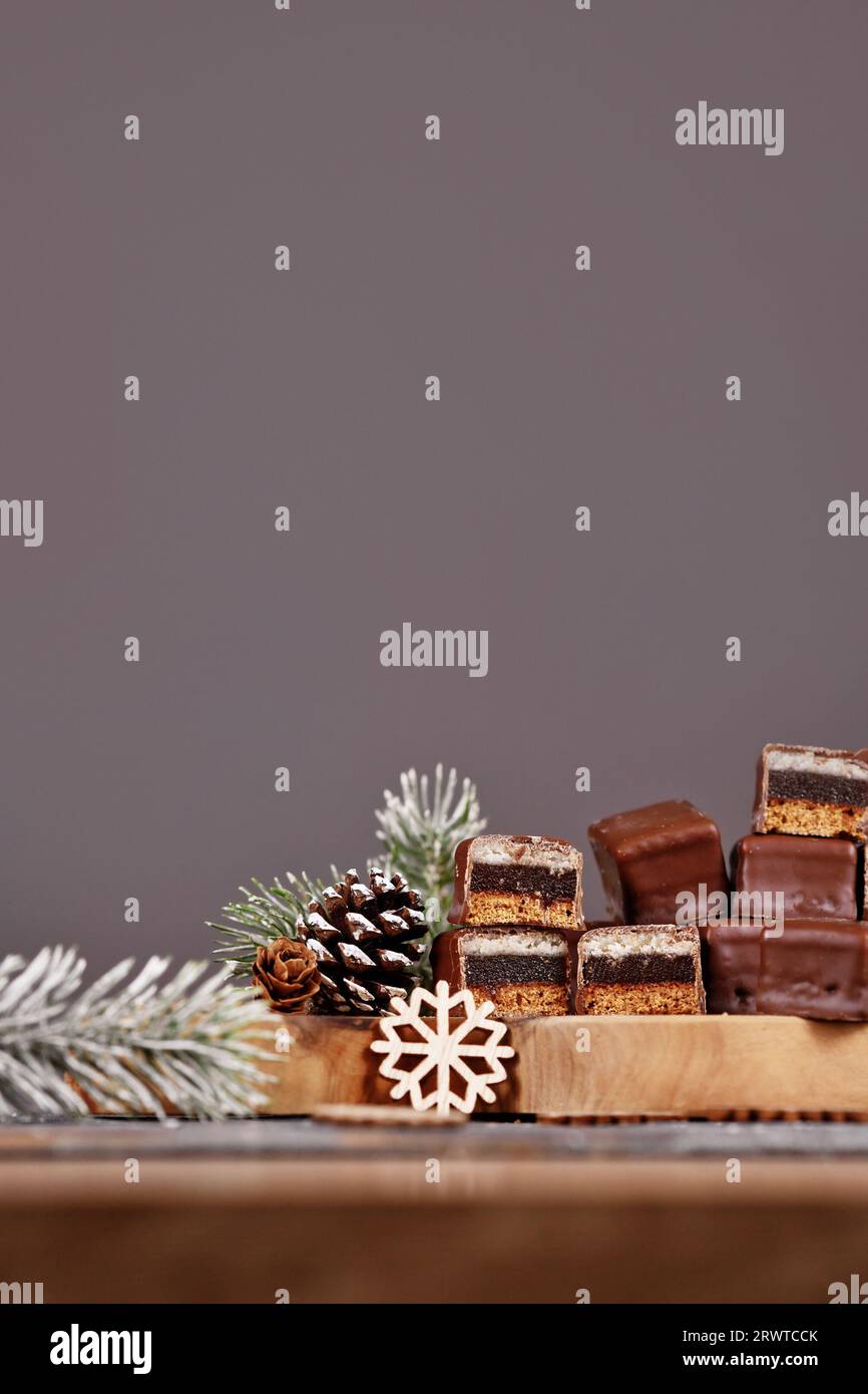 Halved traditional German sweets called 'Dominosteine'. Christmas candy ...