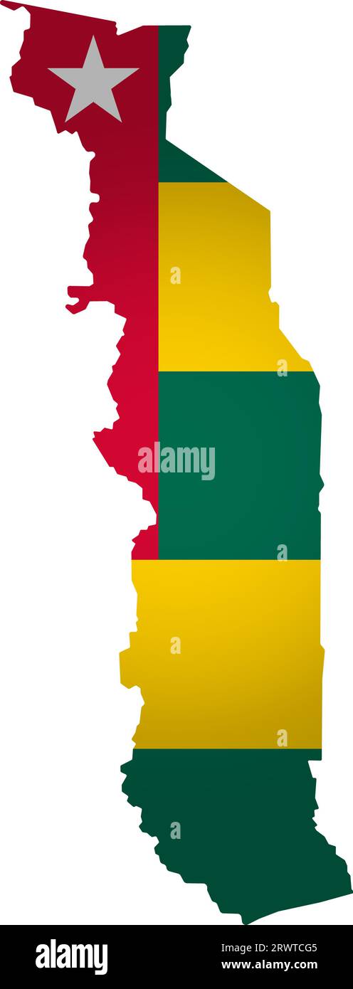 Illustration with national flag with simplified shape of Togo map (jpg). Volume shadow on the ...
