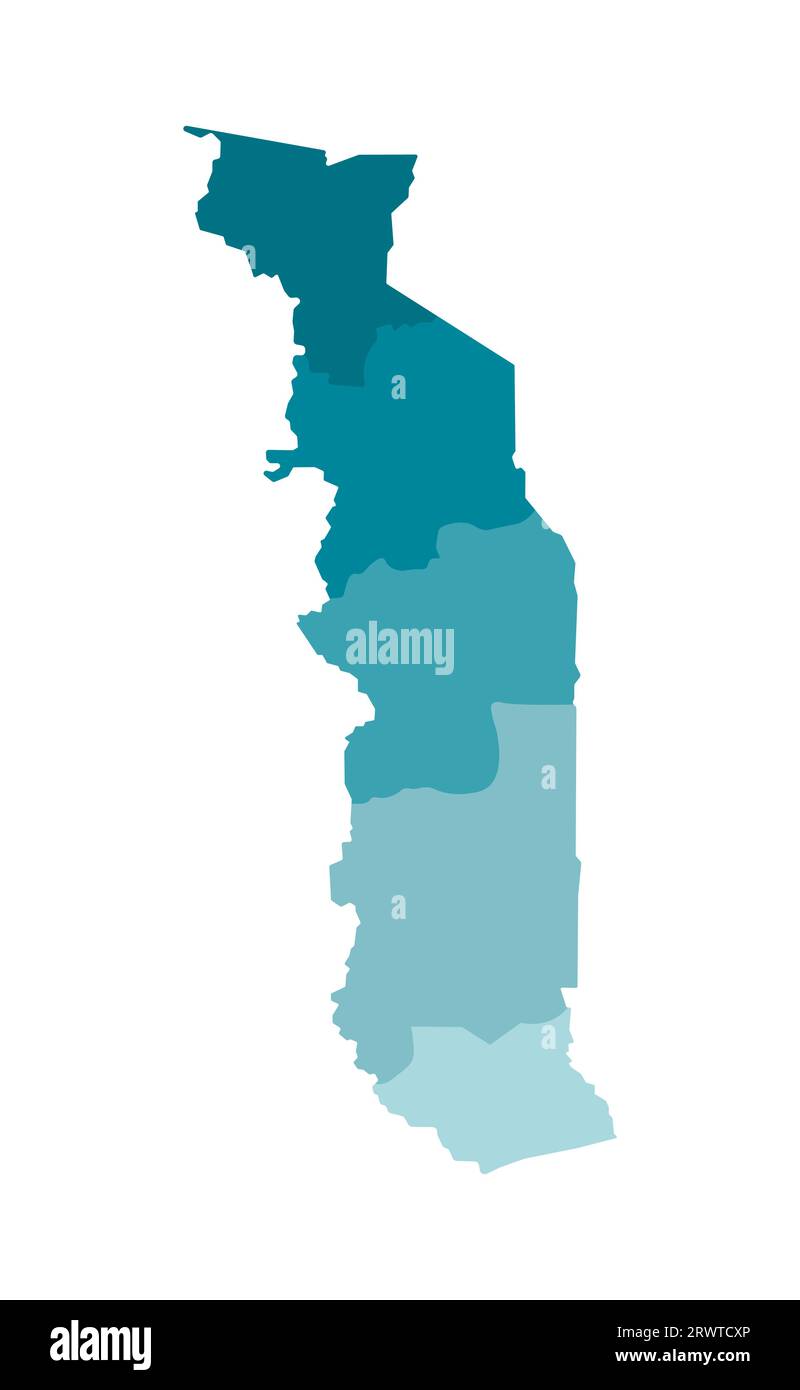 Vector isolated illustration of simplified administrative map of Togo. Borders of the regions ...
