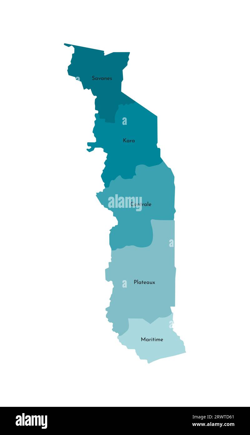 Vector isolated illustration of simplified administrative map of Togo. Borders and names of the ...