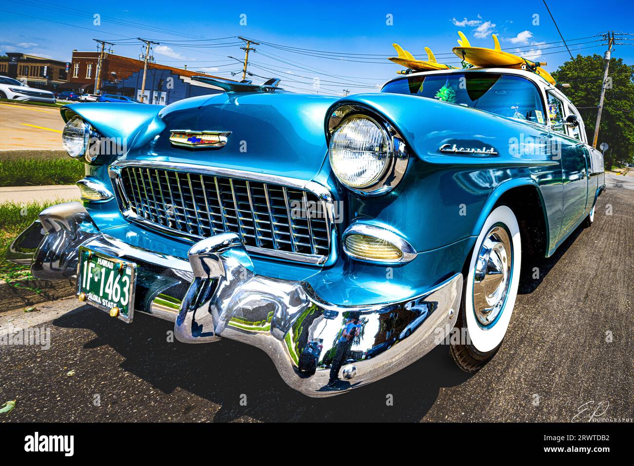 A vintage blue automobile parked on a roadway Stock Photo - Alamy