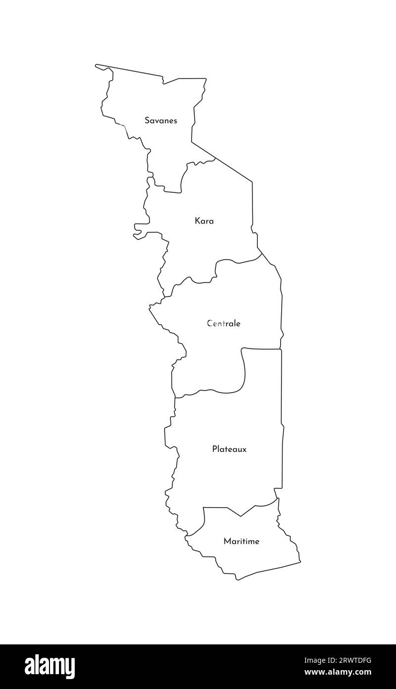 Vector isolated illustration of simplified administrative map of Togo. Borders and names of the ...