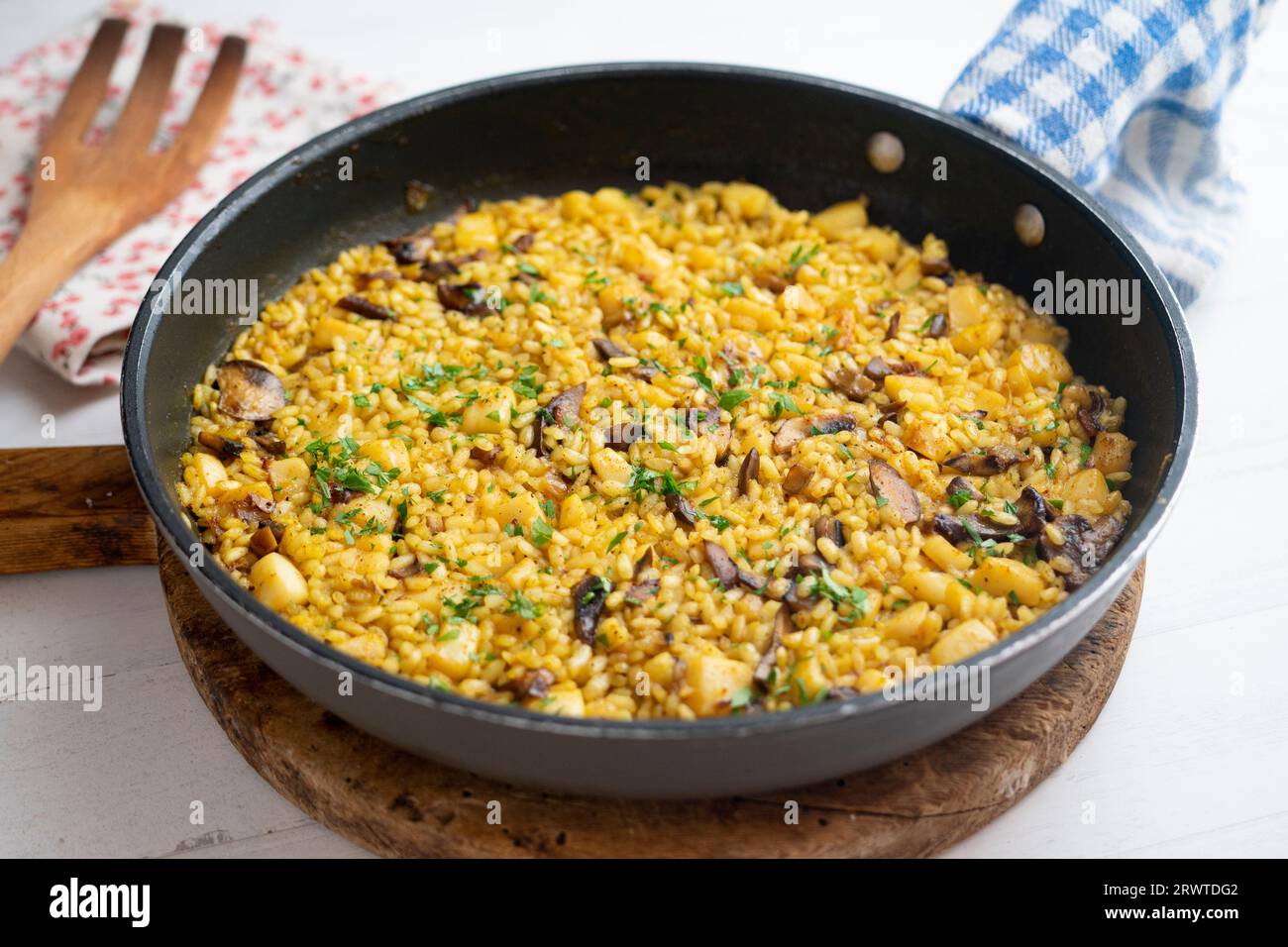 Rice paella with fish and cuttlefish, traditional Spanish recipe Stock ...