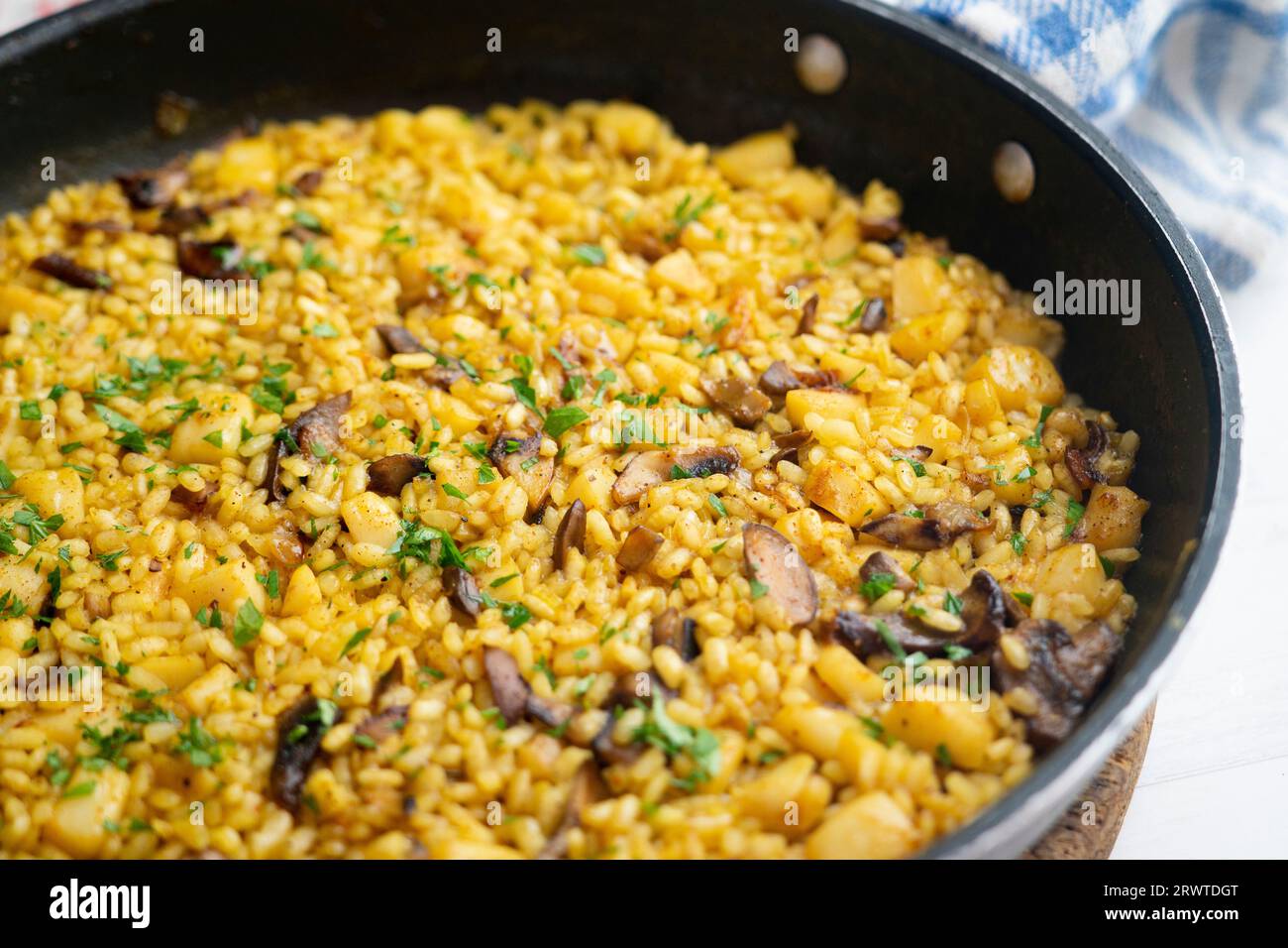 Rice paella with fish and cuttlefish, traditional Spanish recipe Stock ...