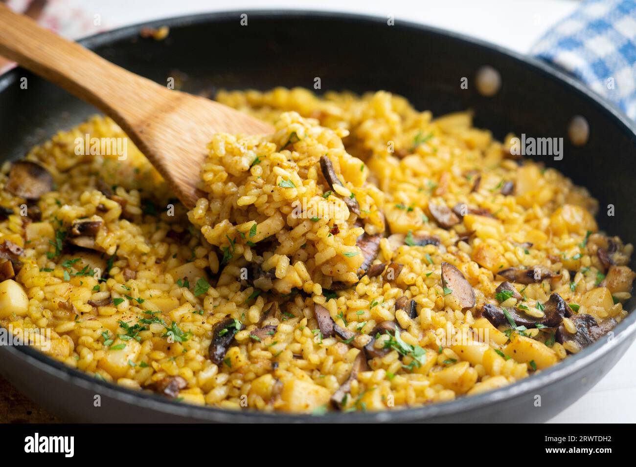 Rice paella with fish and cuttlefish, traditional Spanish recipe Stock ...