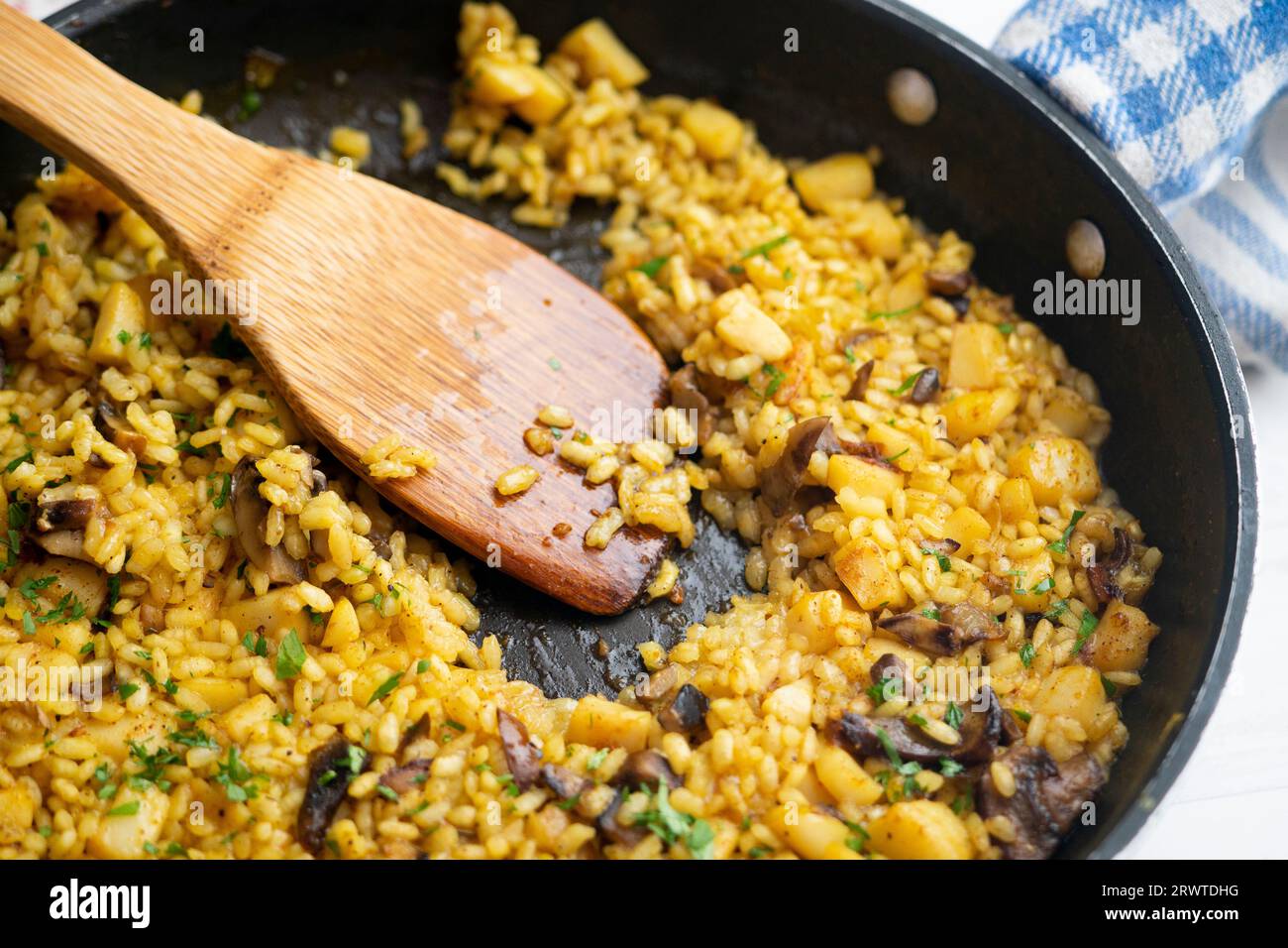 Rice paella with fish and cuttlefish, traditional Spanish recipe Stock ...