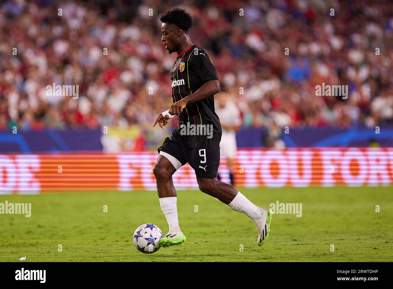 Seville, Spain. 20th Sep, 2023. Elye Wahi (9) of Lens seen during the ...