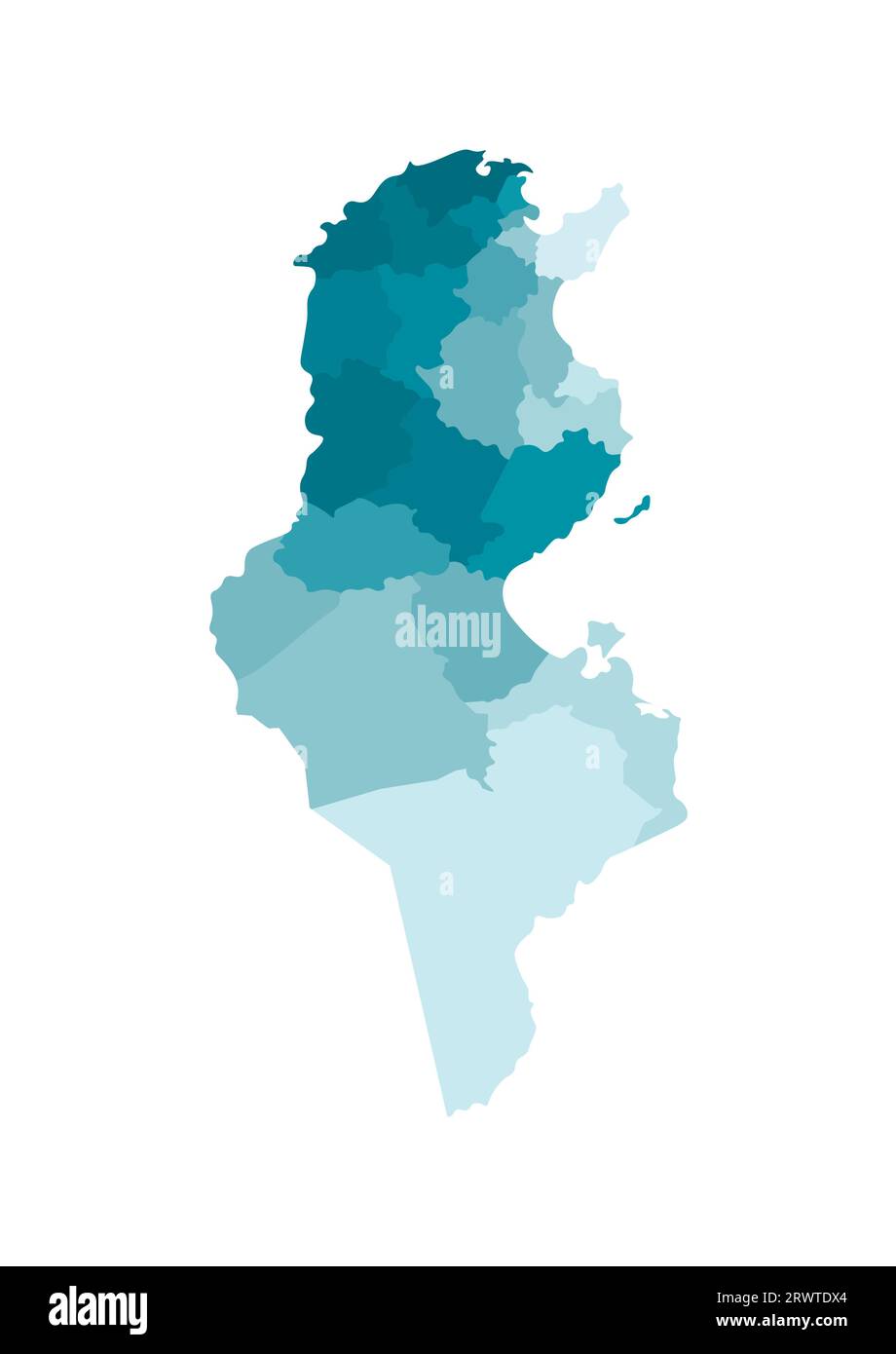 Vector isolated illustration of simplified administrative map of Tunisia. Borders of the ...