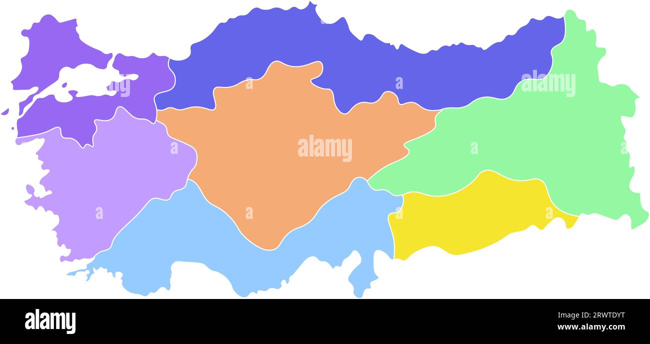 Colorful vector isolated simplified map of Turkey regions. Borders of administrative divisions ...