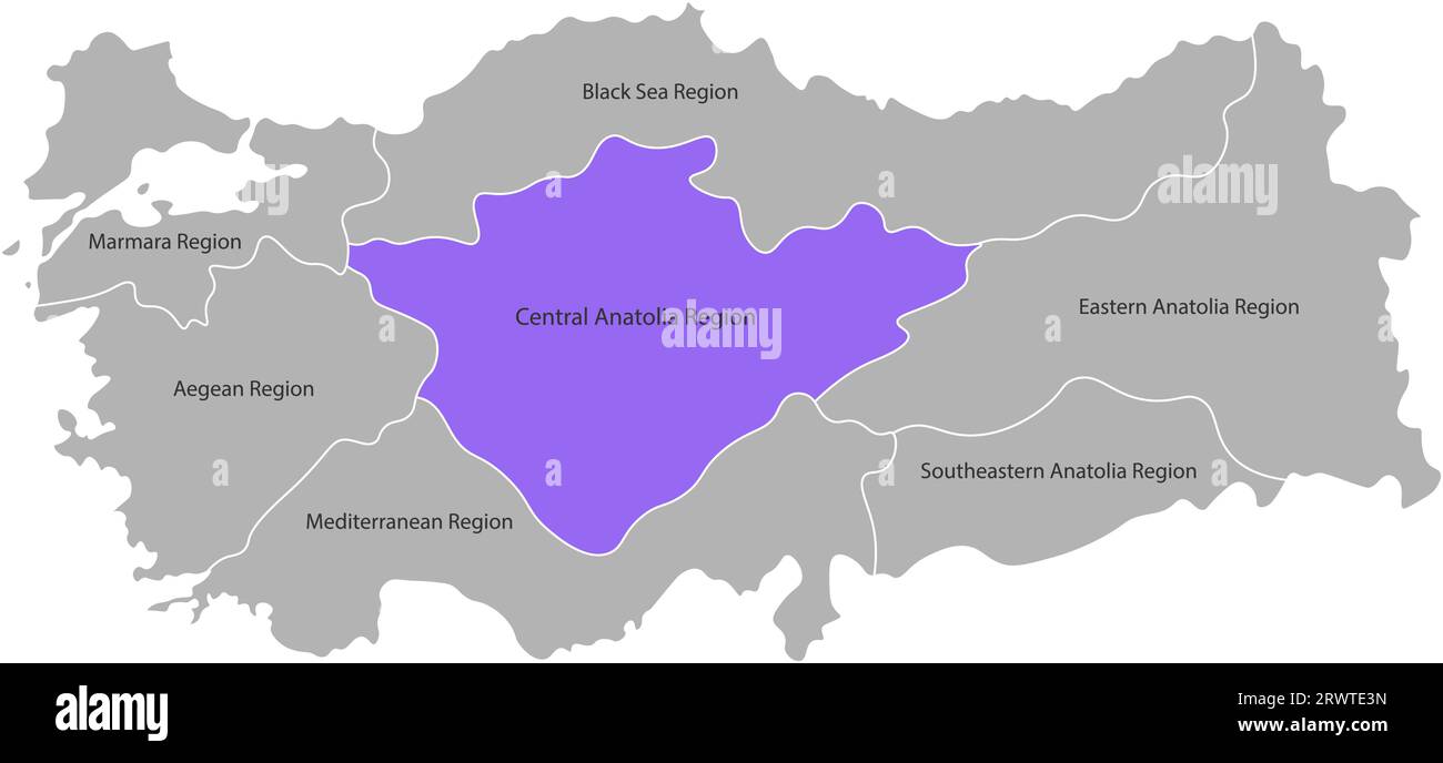 Vector isolated simplified map of Turkey regions. Marked Central ...
