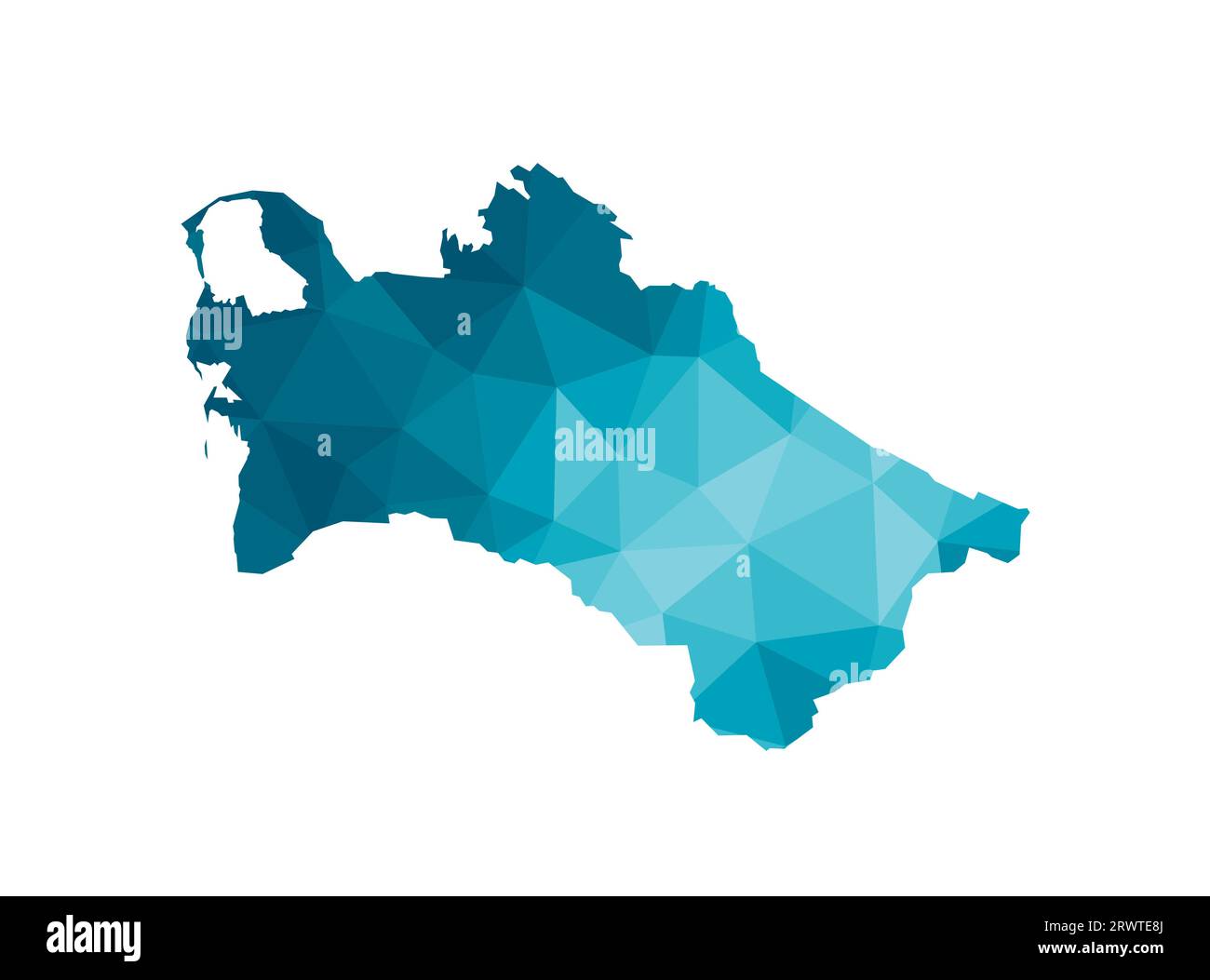 Vector isolated illustration icon with simplified blue silhouette of Turkmenistan map. Polygonal ...