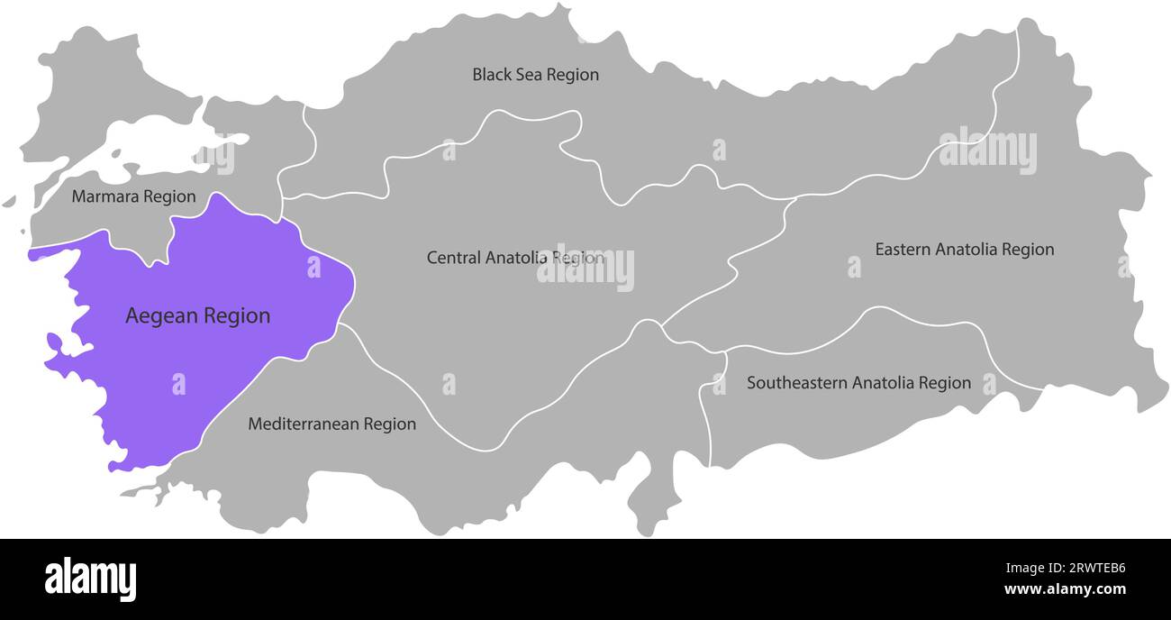 Vector isolated simplified map of Turkey regions. Marked Aegean Region ...