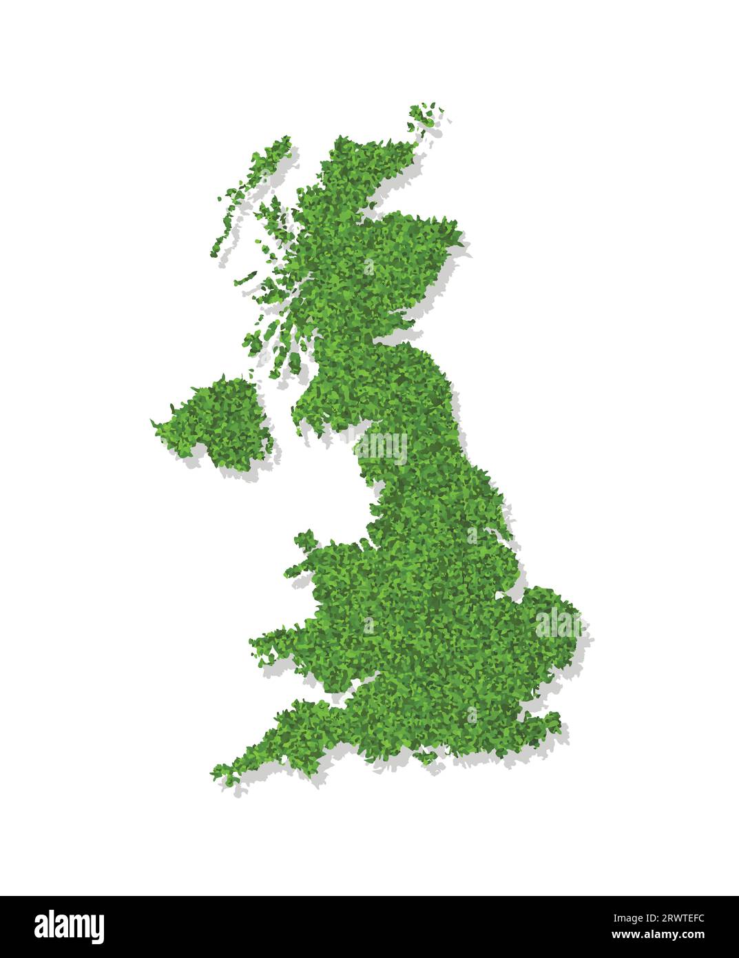 Vector isolated simplified illustration icon with green grassy silhouette of United Kingdom of ...