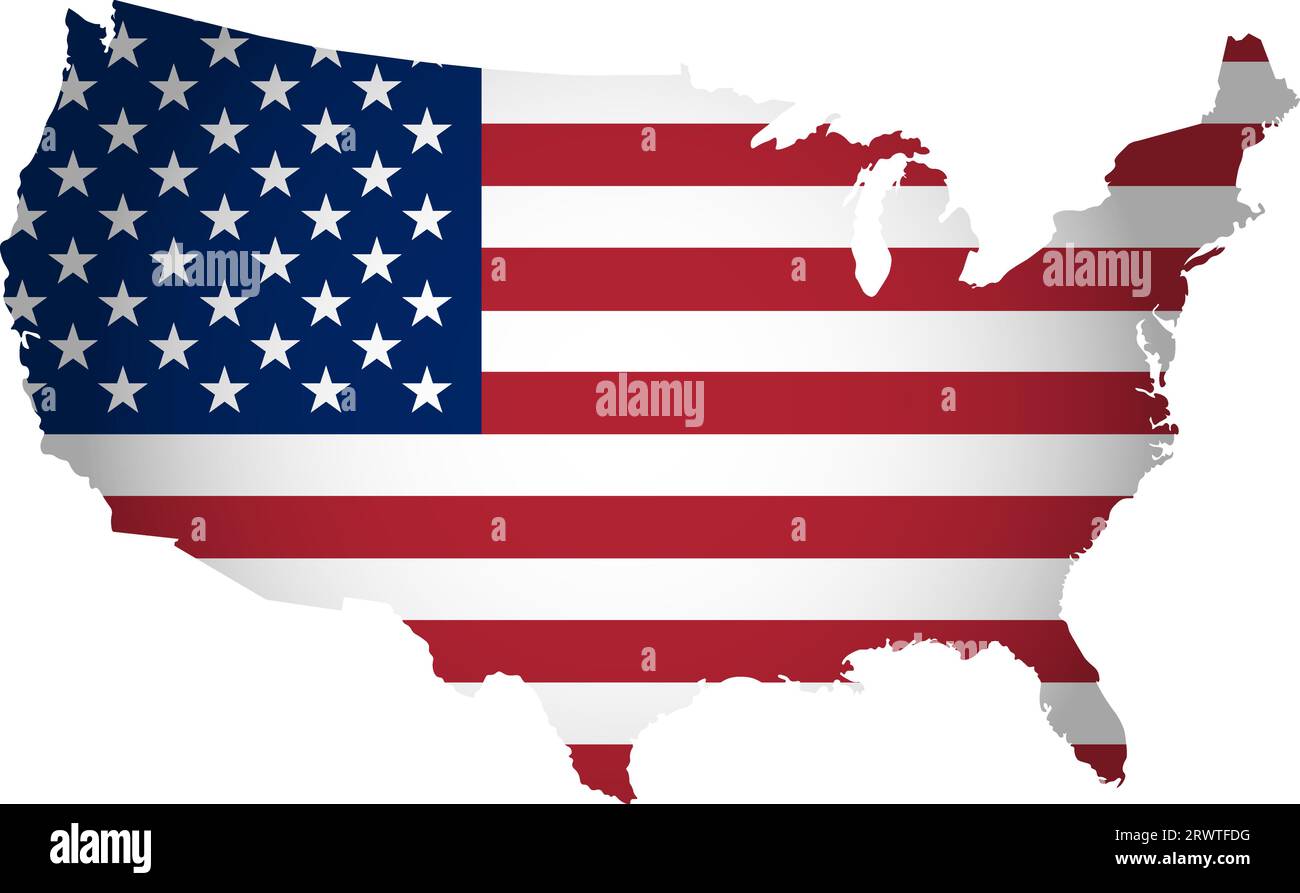 Vector illustration with American national flag with shape of USA map ...