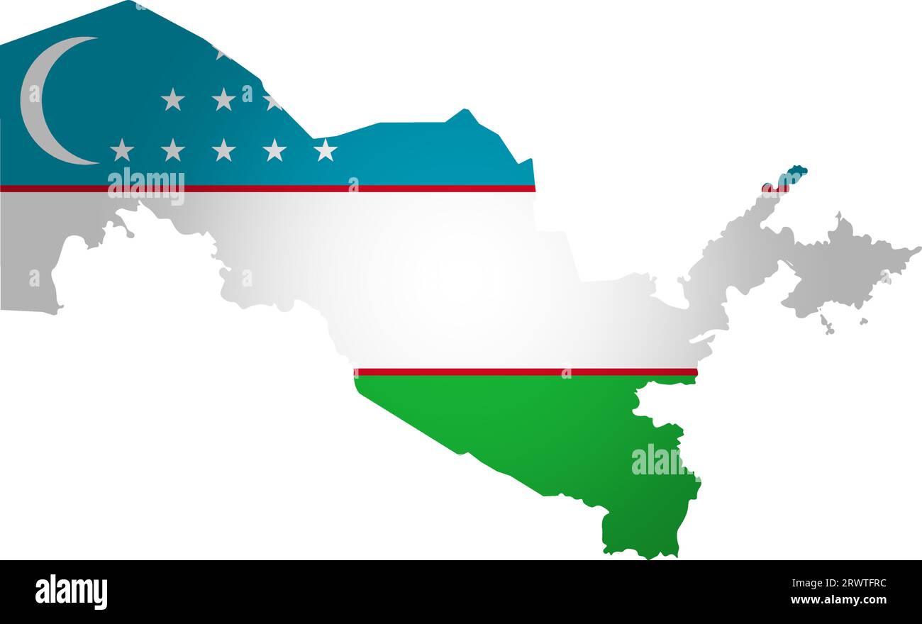 Illustration with national flag with simplified shape of Uzbekistan map ...