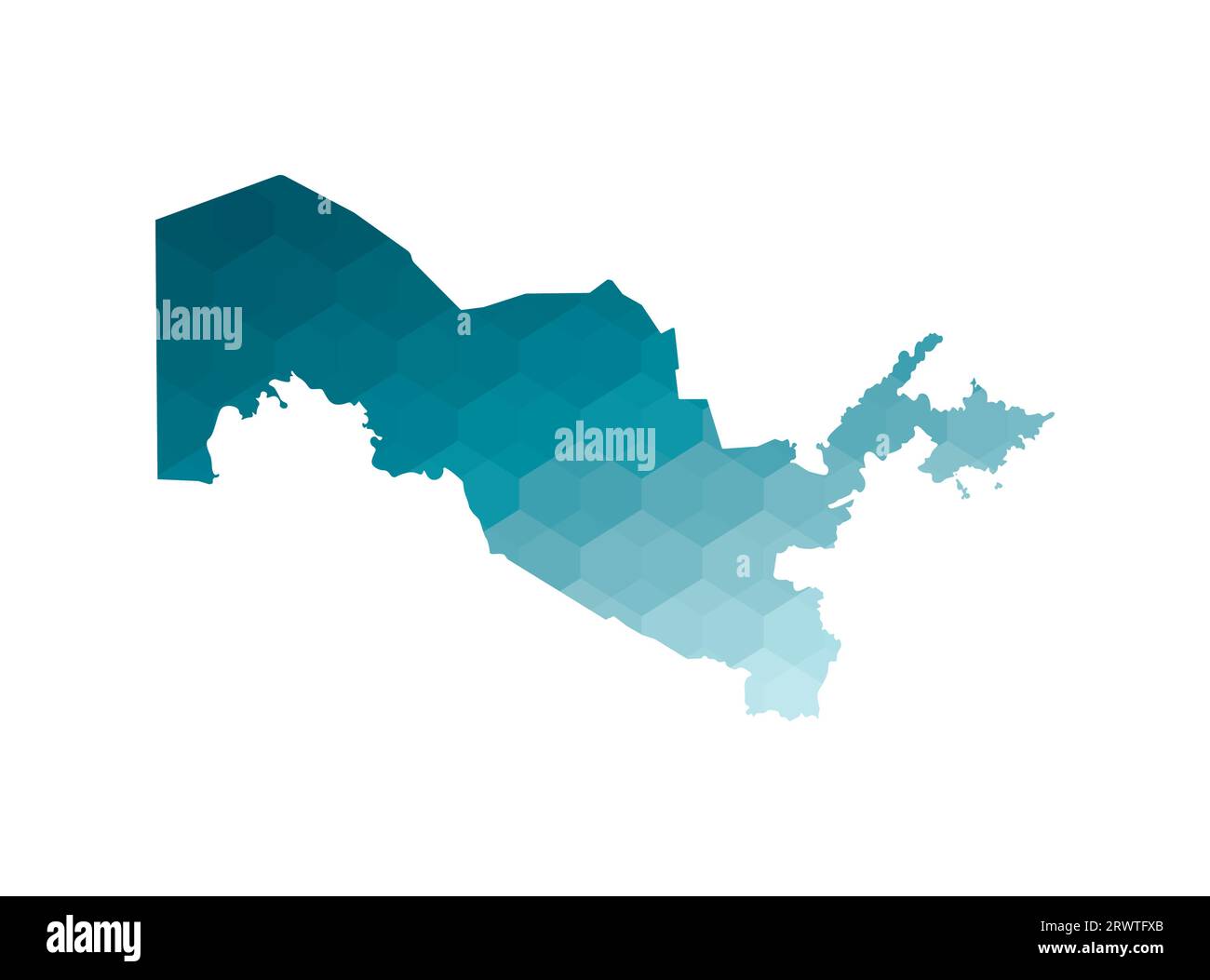 Vector isolated illustration icon with simplified blue silhouette of Uzbekistan map. Polygonal ...