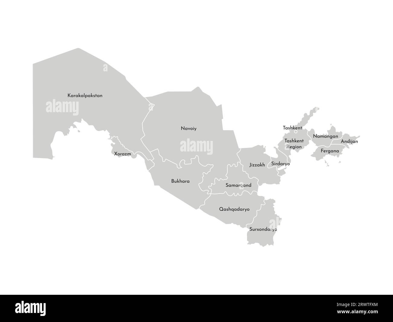 Vector isolated illustration of simplified administrative map of Uzbekistan. Borders and names ...