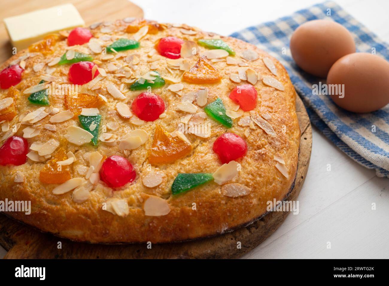 Coca de sant joan. Traditional San Juan cake to celebrate the arrival ...