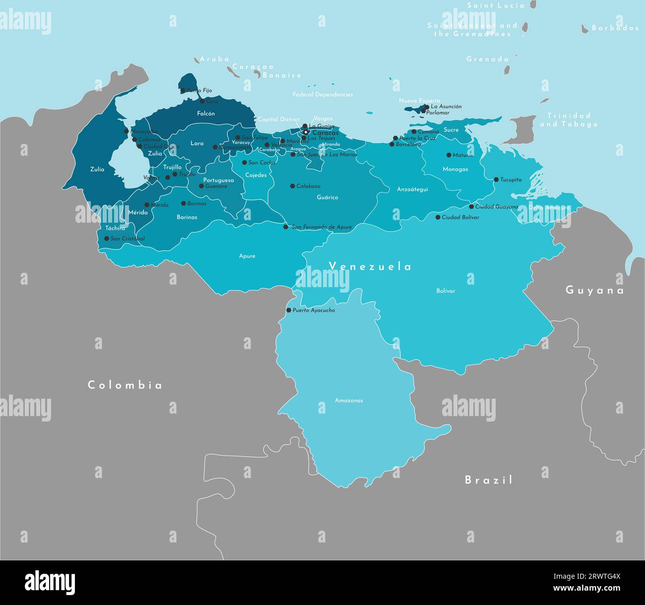 Vector modern illustration. Simplified administrative map of Venezuela ... Vector modern illustration. Simplified administrative map of Venezuela ...