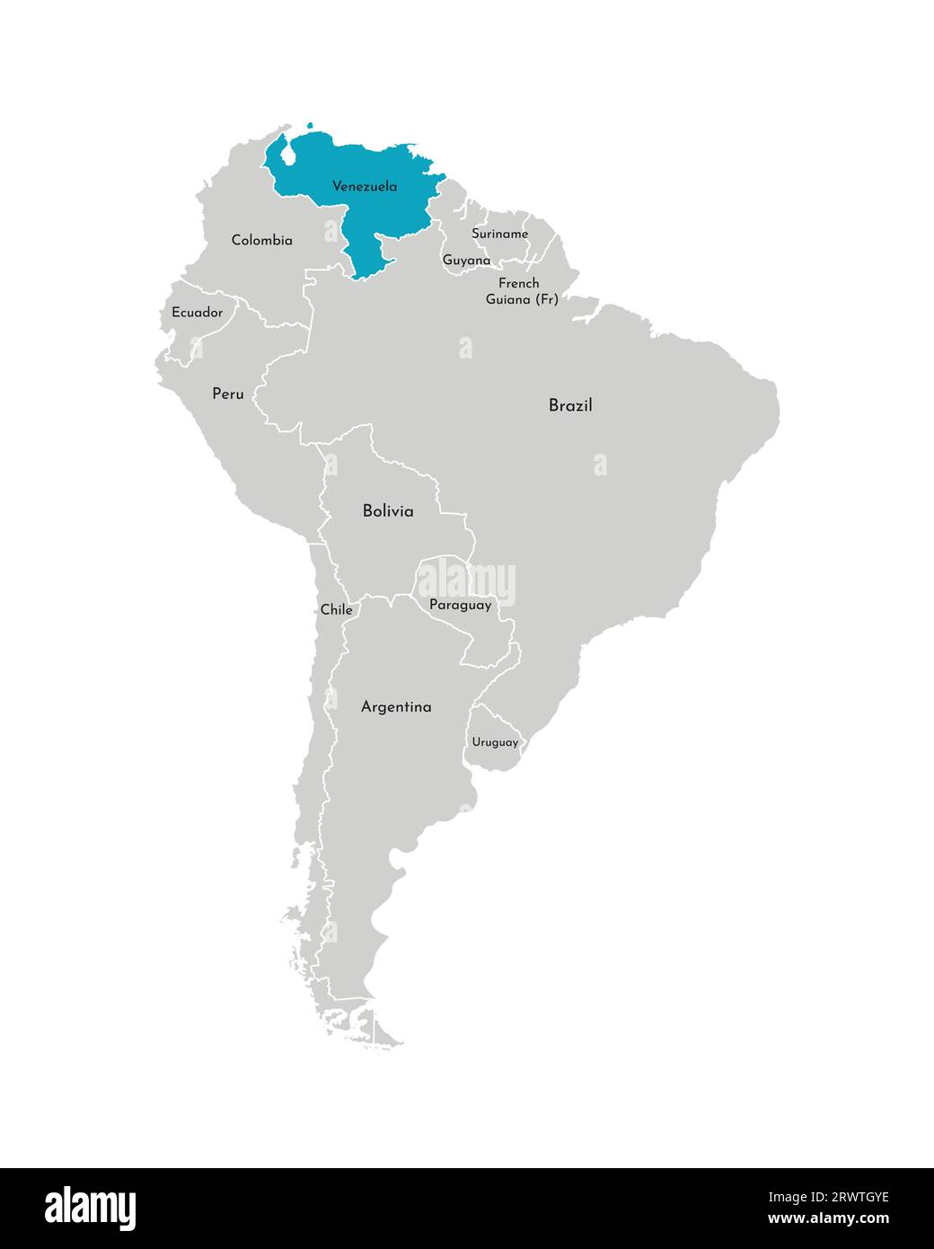 Vector illustration with simplified map of South America continent with ...