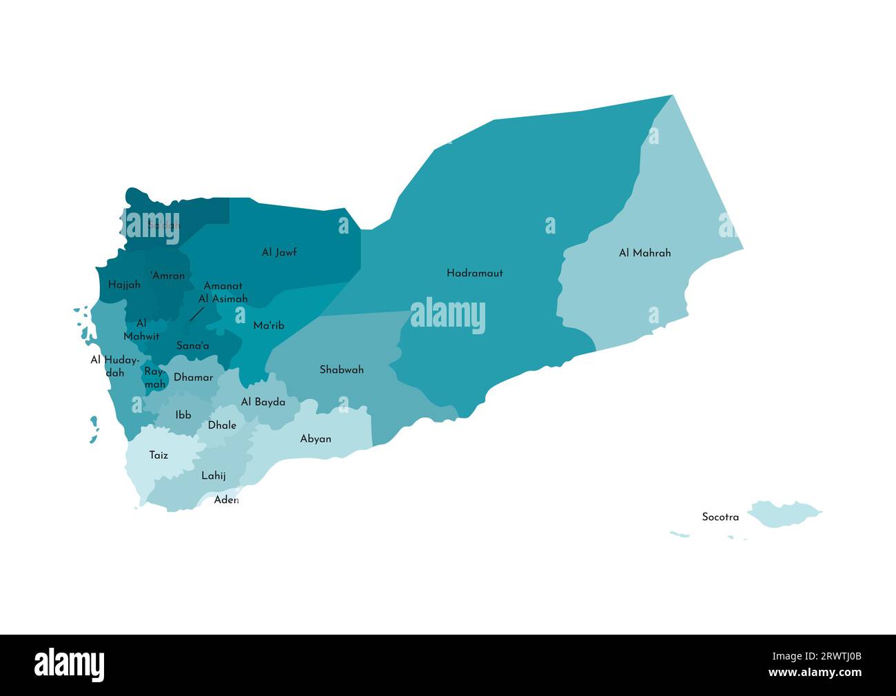 Vector isolated illustration of simplified administrative map of Yemen. Borders and names of the ...