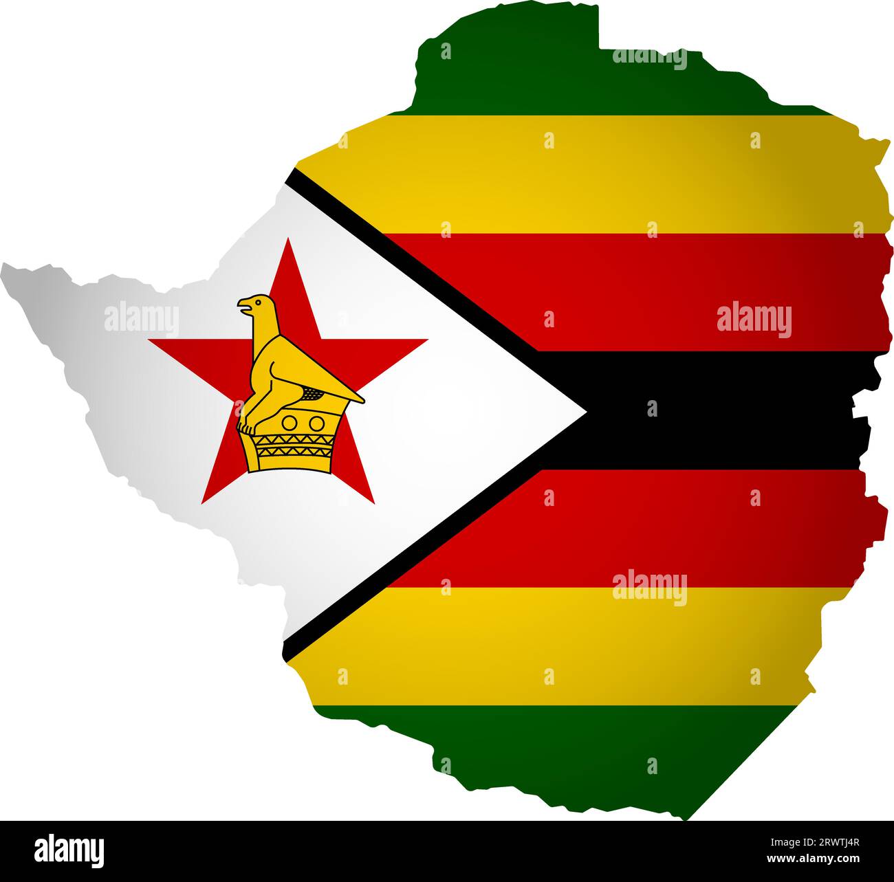 Illustration with national flag with simplified shape of Zimbabwe map ...