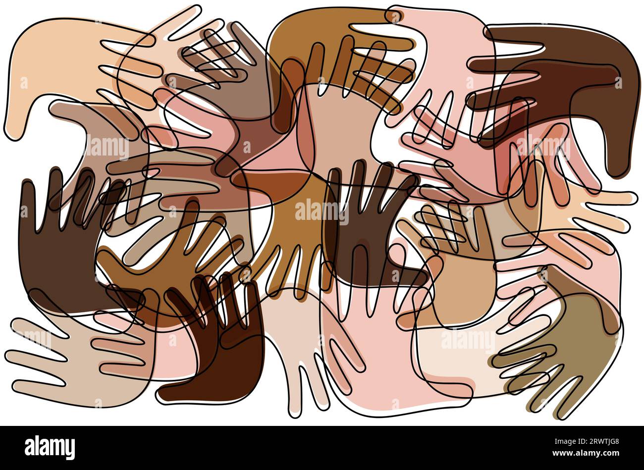 Diversity. Multiracial crowd. Abstract colorful crossed hands. Vector ...