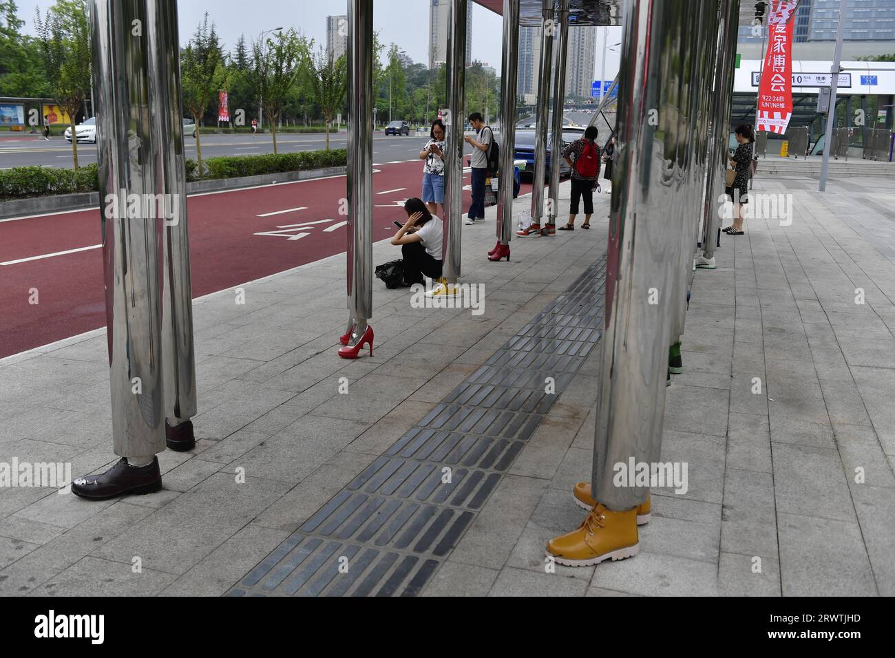 Bus stops with creative design on the Binjiang Road in Yubei District, Chongqing, China, 19 ...