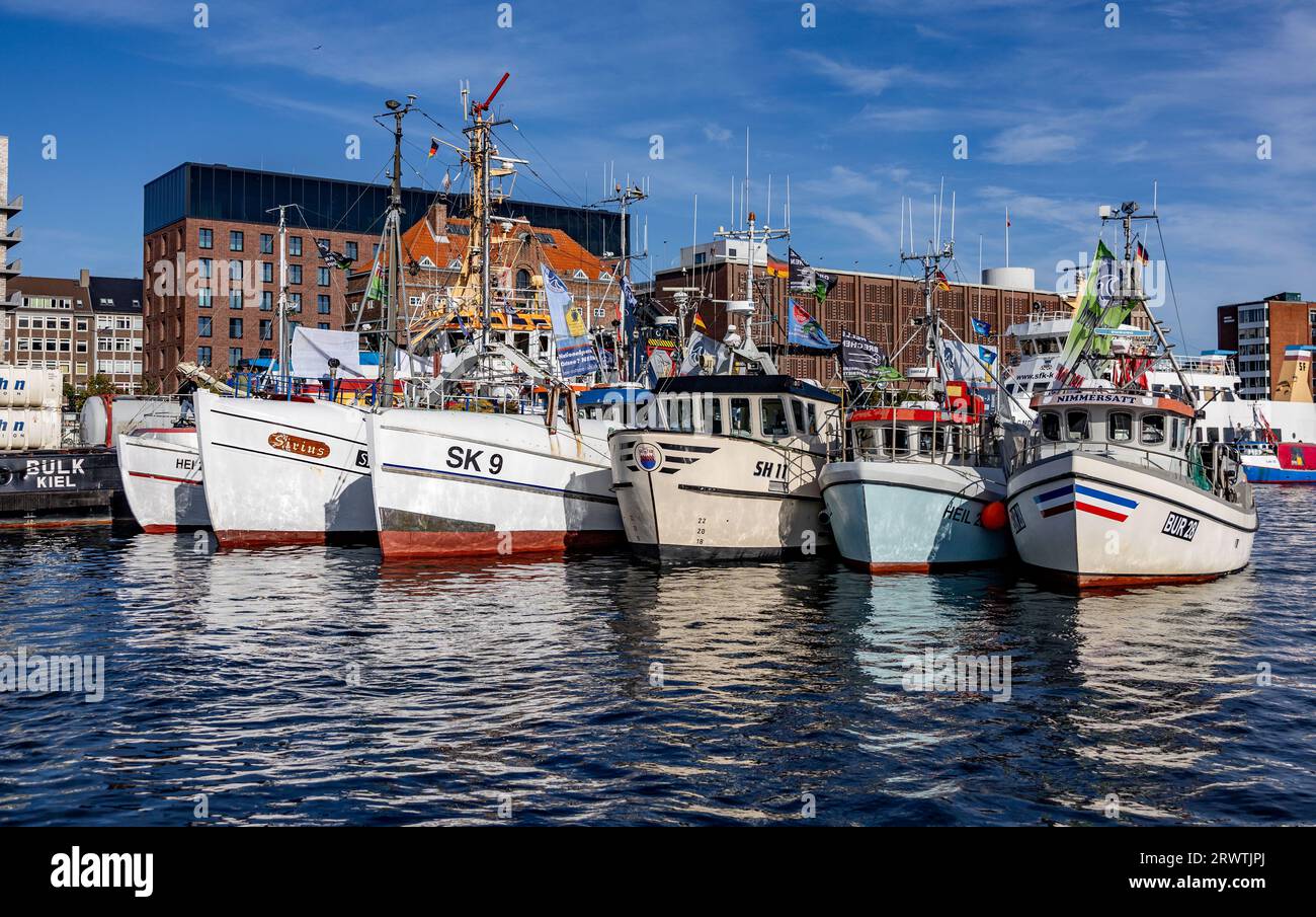 Kiel, Germany. 21st Sep, 2023. Fishermen demonstrate with their boats ...