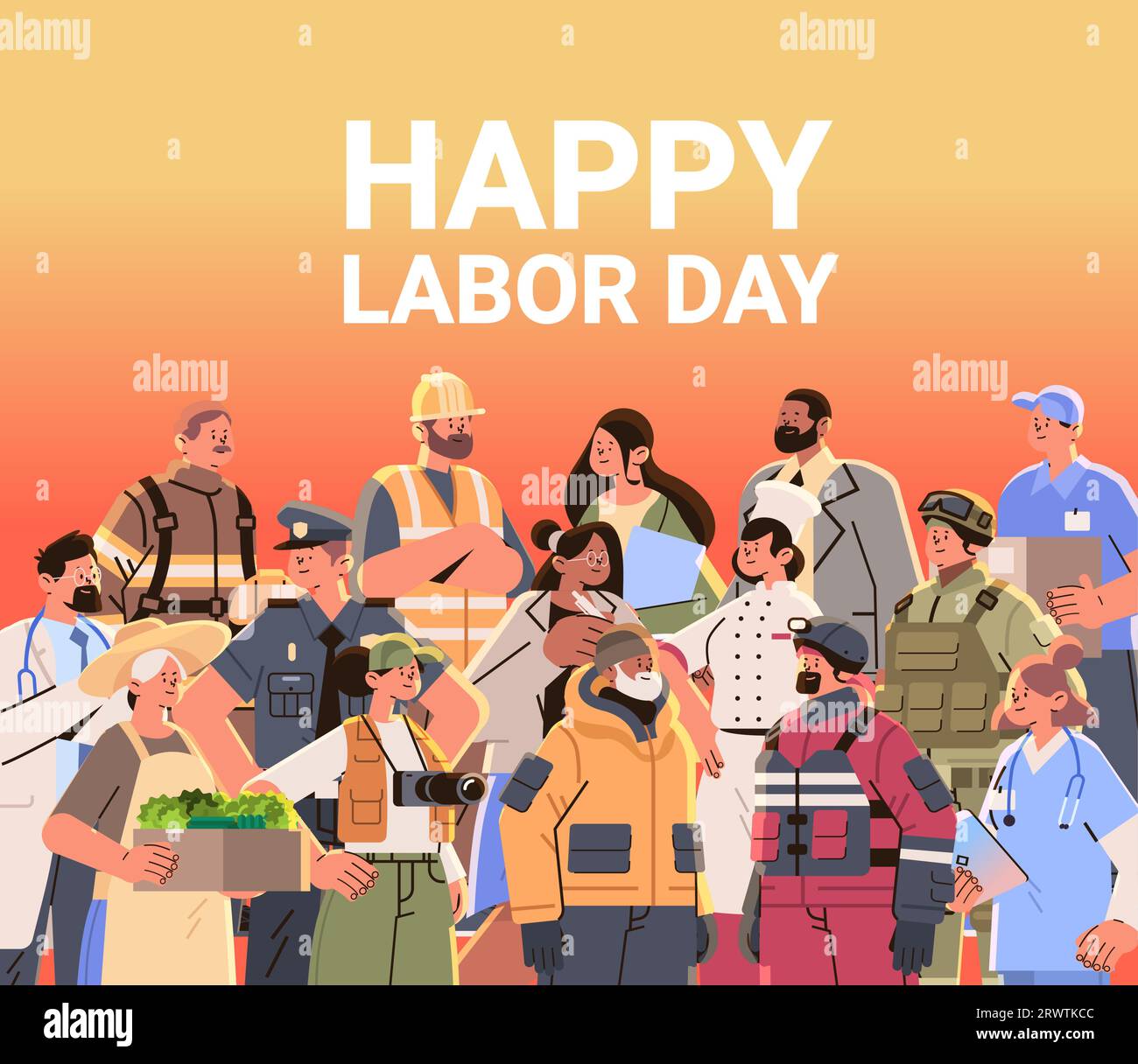 different occupation people with american flag diverse workers of ...