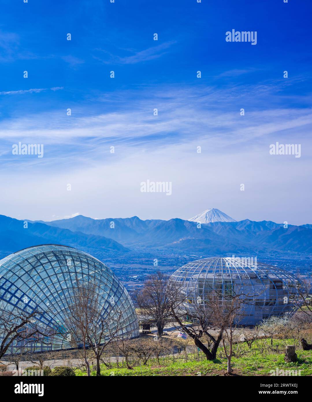 Fuefukigawa Fruit Park - a dome and Mt. Fuji in the distance Stock ...