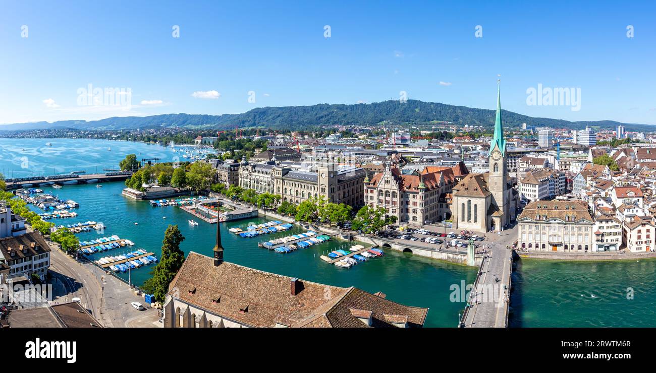 Zurich skyline with lake from above panorama traveling in Switzerland ...
