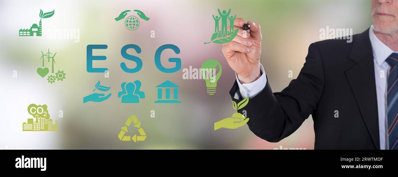 Businessman drawing an esg concept Stock Photo - Alamy