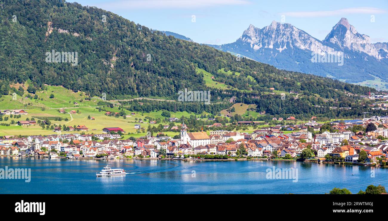 Arth at lake Zug in the Swiss Alps mountains with Kleiner and Grosser ...