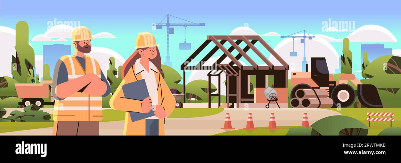 architect and engineer in uniform discussing project during meeting ...