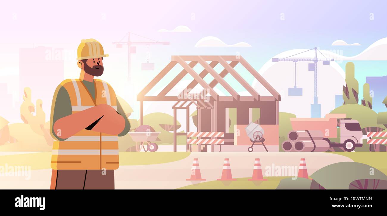 Portrait foreman standing construction site Stock Vector Images - Alamy