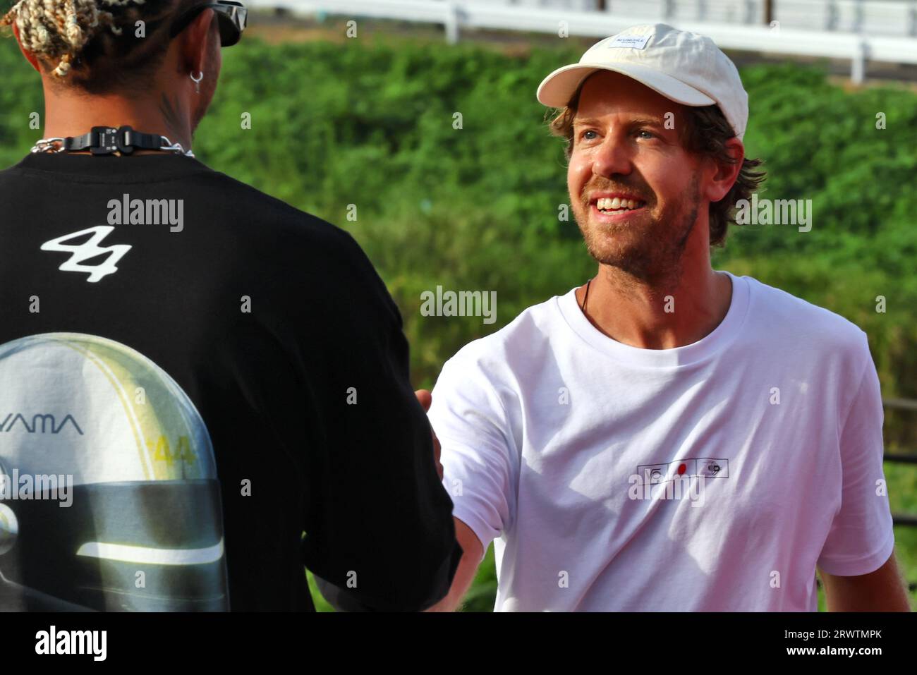 Suzuka, Japan. 21st Sep, 2023. (L to R): Lewis Hamilton (GBR) Mercedes ...