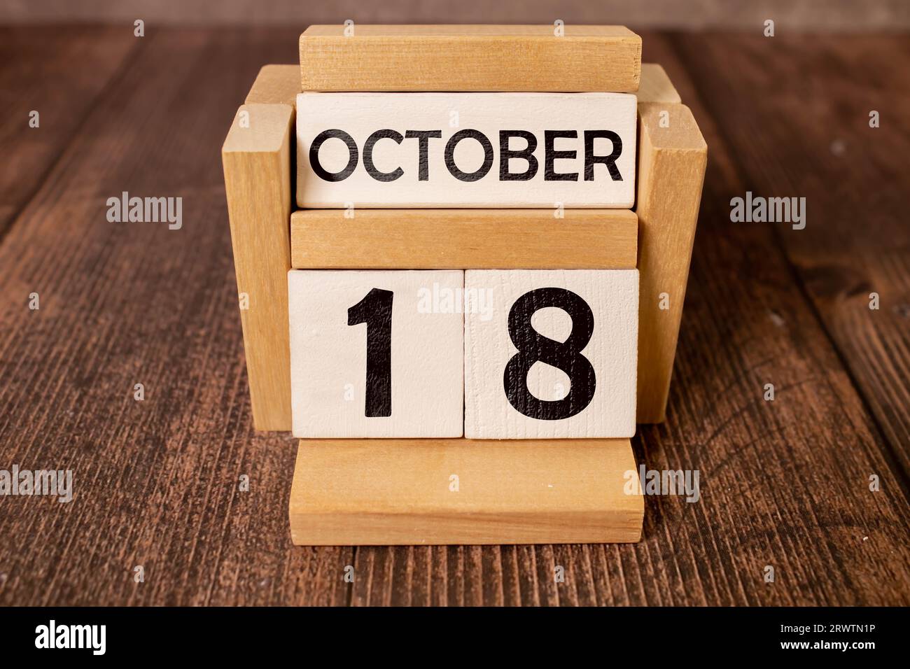 October 18th.October 18 white wooden calendar on vintage wood abstract ...