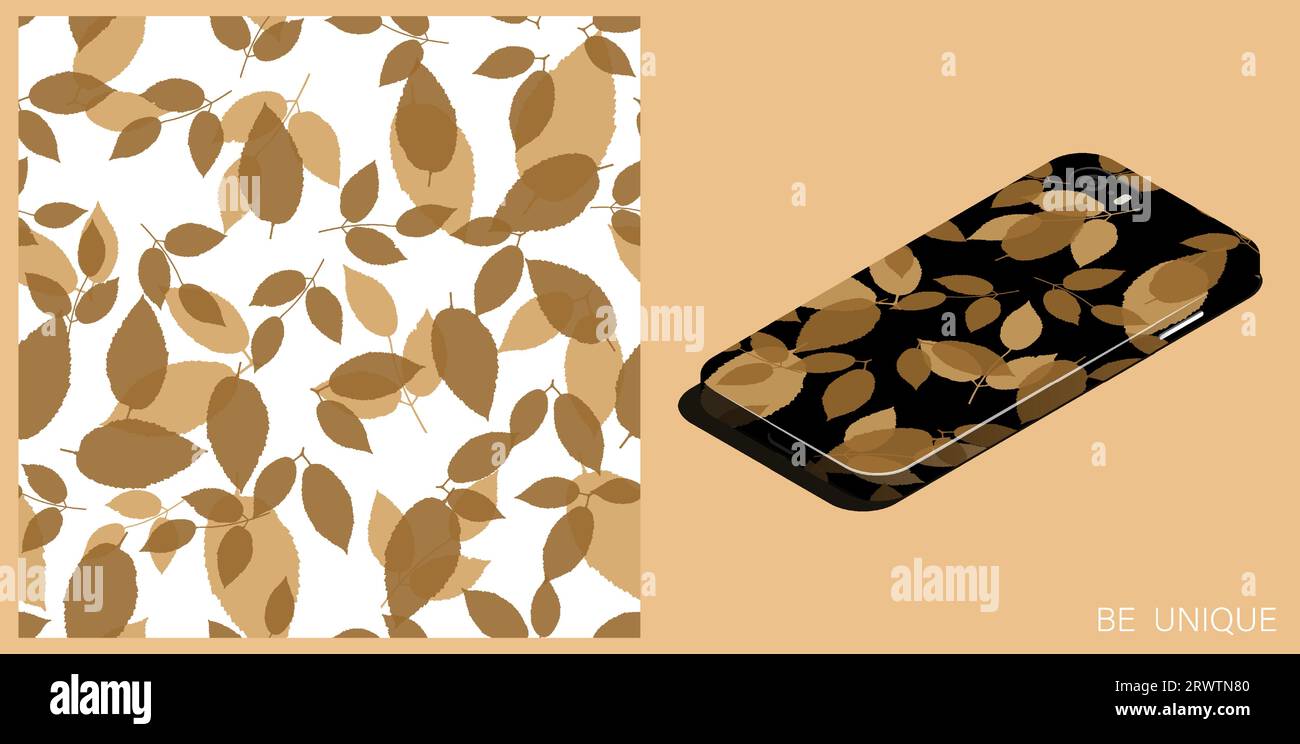 Modern smartphone in unique case decorated black silhouettes of ash ...