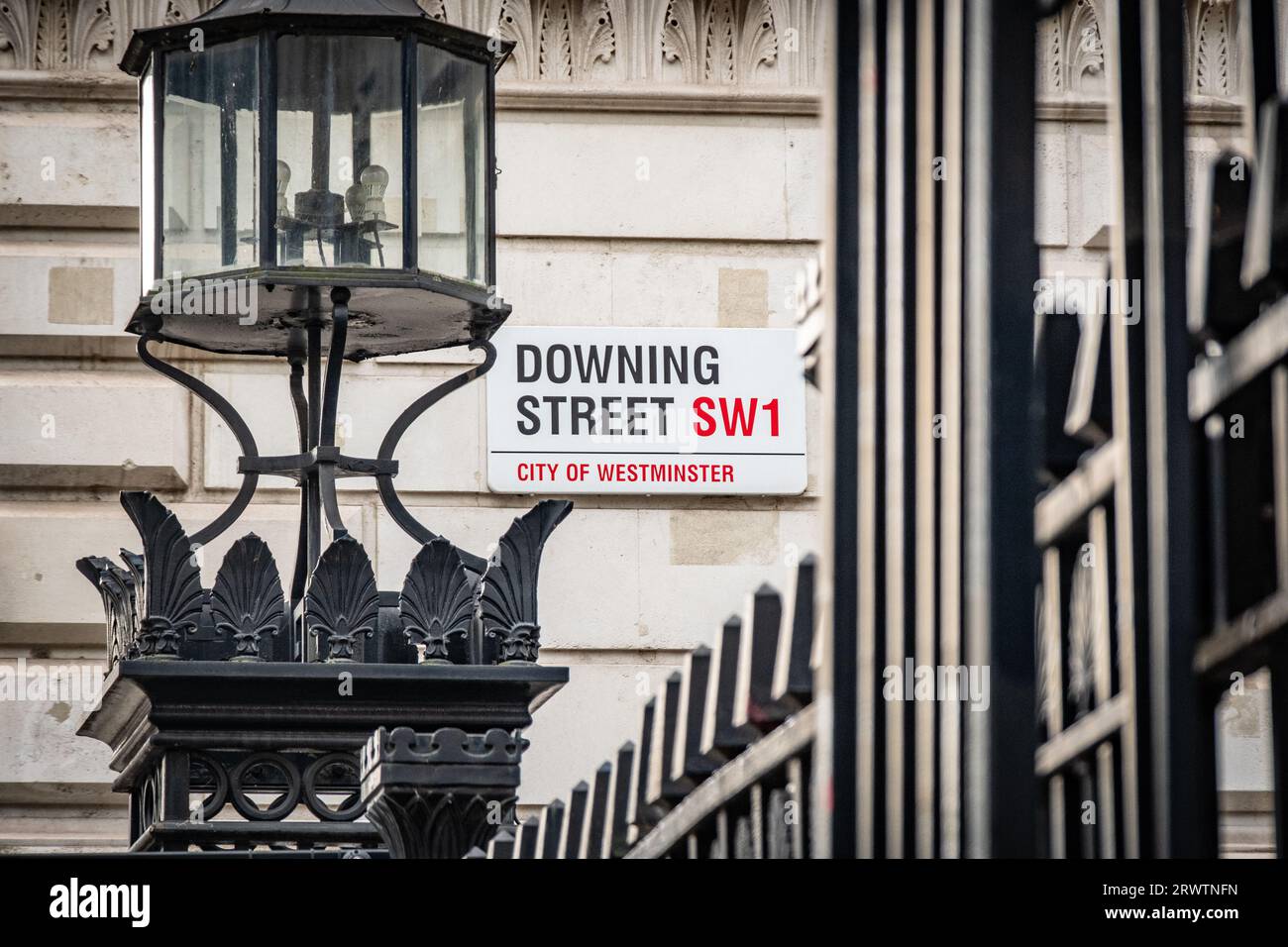 LONDON- SEPTEMBER, 18, 2023: Downing Street sign, location of 10 ...
